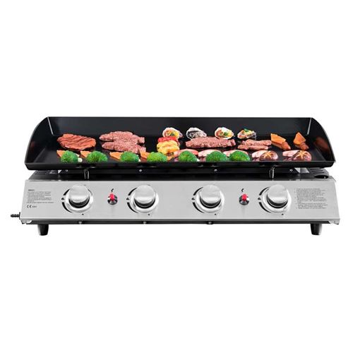 Large Stainless Steel 4 Burner Gas Plancha with Piezo Ignition
